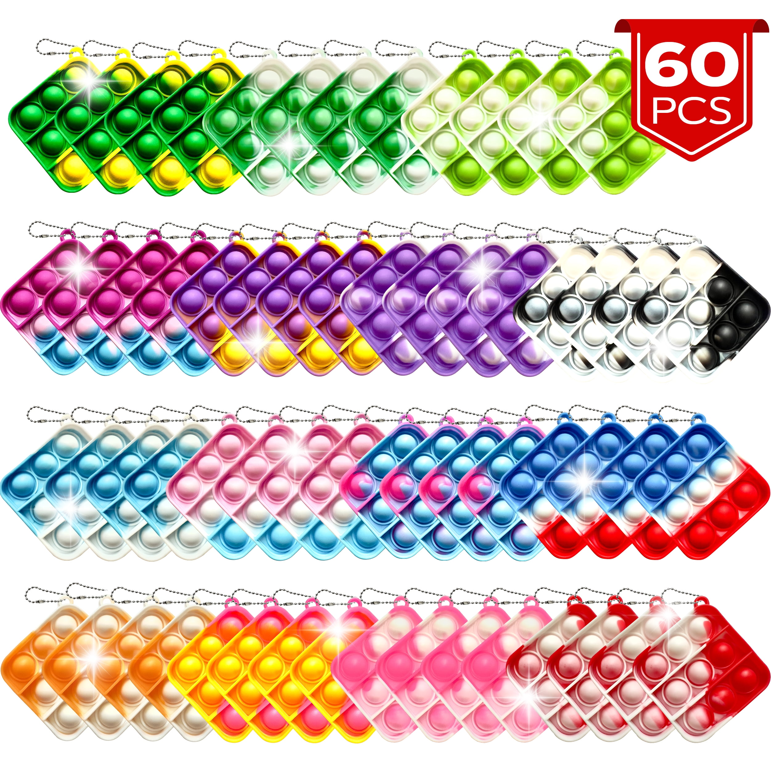60 Pcs Push Pop Bubble Fidget Keychain Pack, Anti-Anxiety Silicone Toy ...