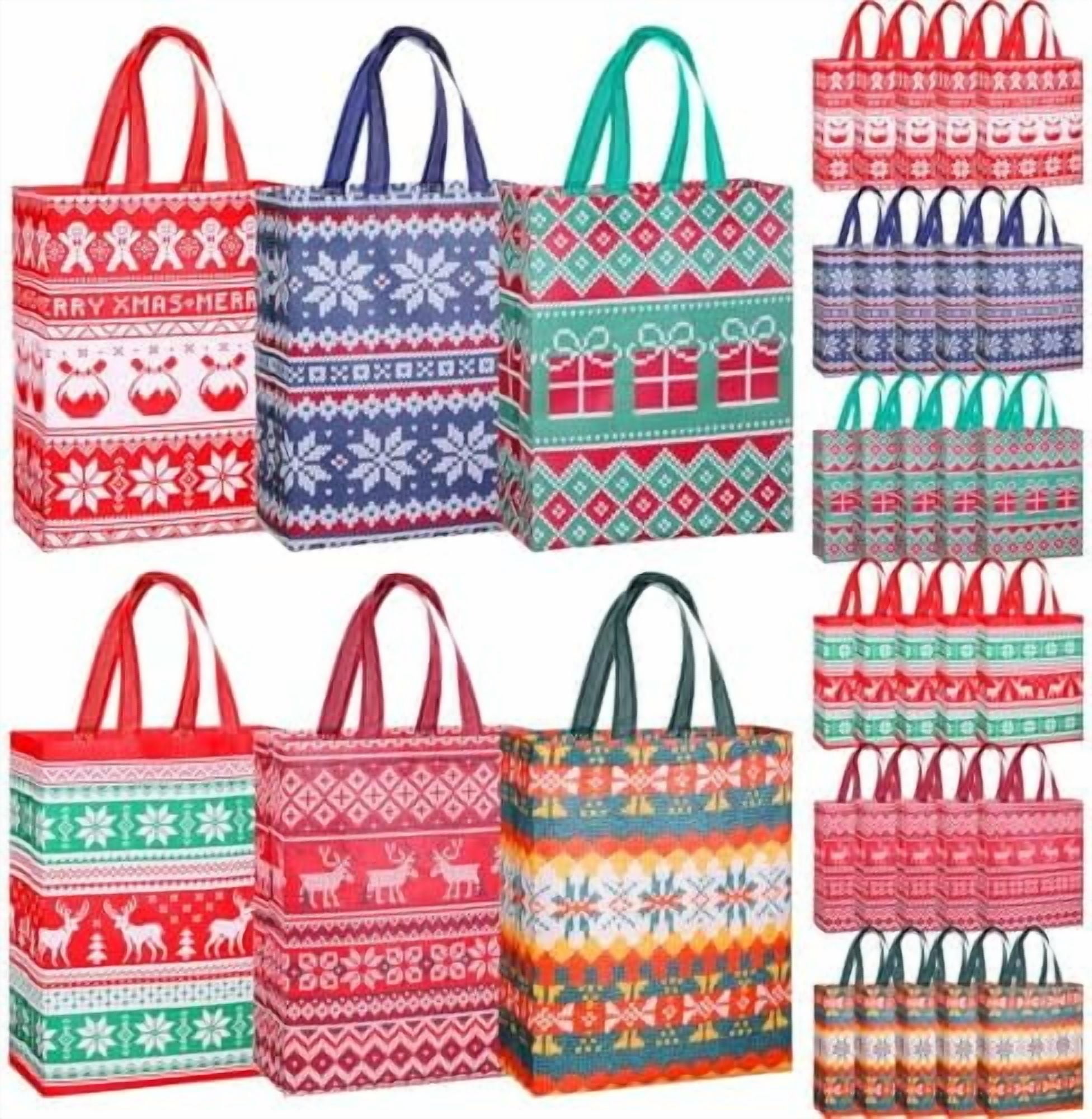 60 Pcs Reusable Christmas Tote Bags Bulk 12.6 x 9.8 x 4.3 Inch Red ...