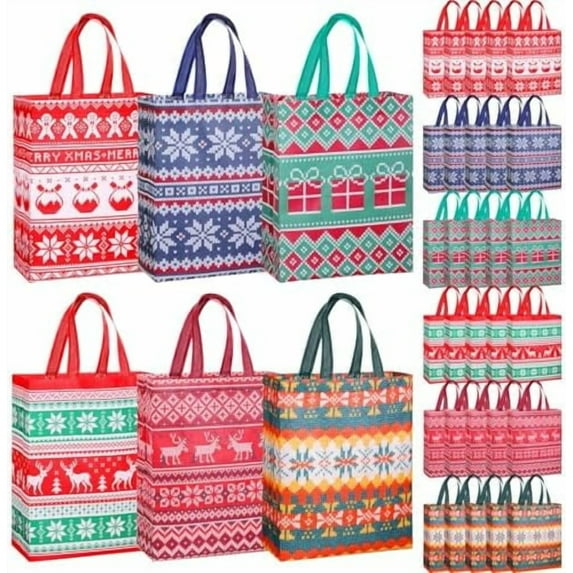 60 Pcs Reusable Christmas Tote Bags Bulk 12.6 x 9.8 x 4.3 Inch Red ...
