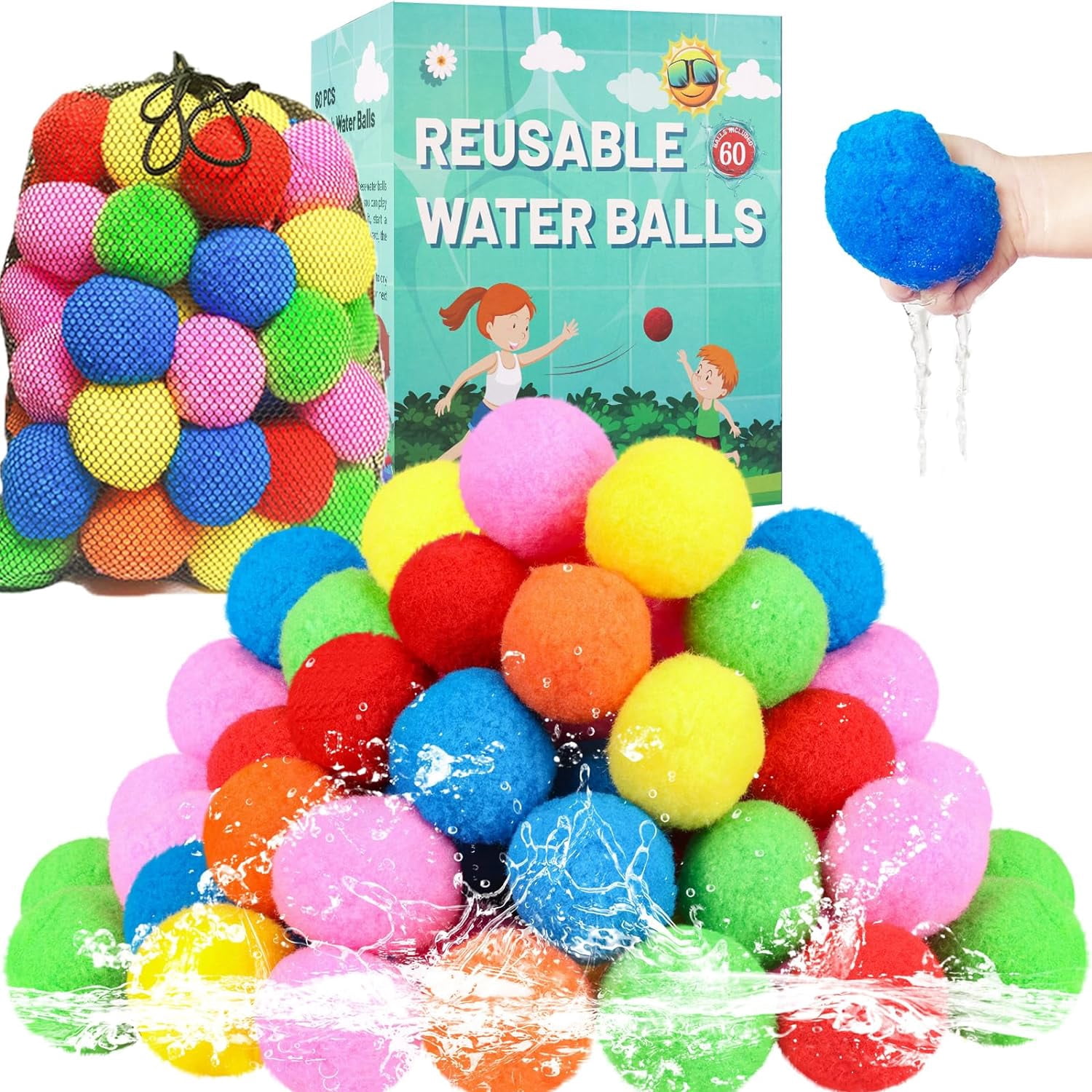60 Pcs Reusable Water Balls, Reusable Water Balloons for Outdoor Toys ...