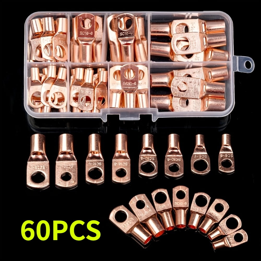 60 Pcs Ring Terminal Connector,SC6 to 25 Tinned Copper Wire Lugs with ...