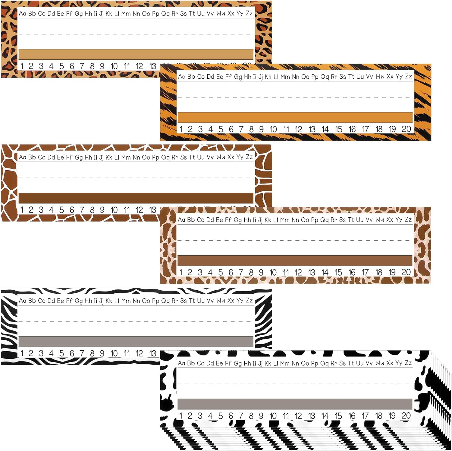 60 Pcs Safari Leopard Print Student Nameplate Classroom Flat Nameplate ...