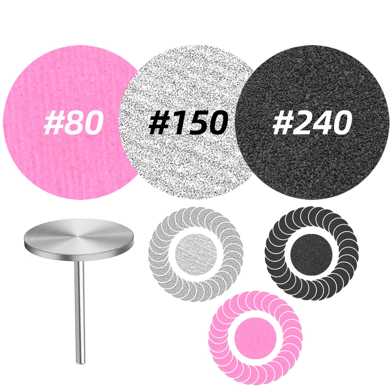 60 Pcs Sanding Discs with Metal Nail Drill Bit | 3 Grits (#80/150/240 ...