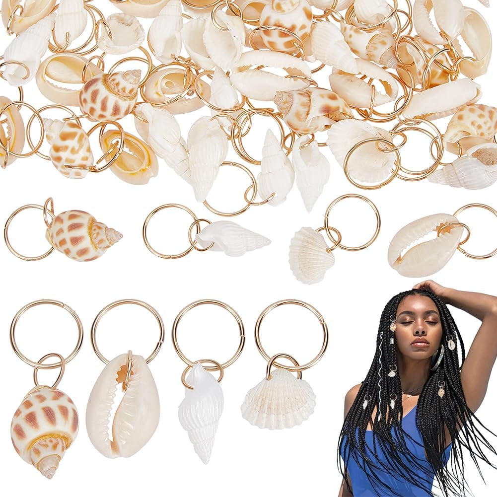 60 Pcs Seashell Conch Dreadlock Rings Charms Vintage Hair Braiding ...