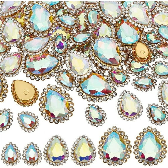 60 Pcs Sew On Rhinestone Tear Drop 3 Size Clear AB Glass Gems Flatback ...