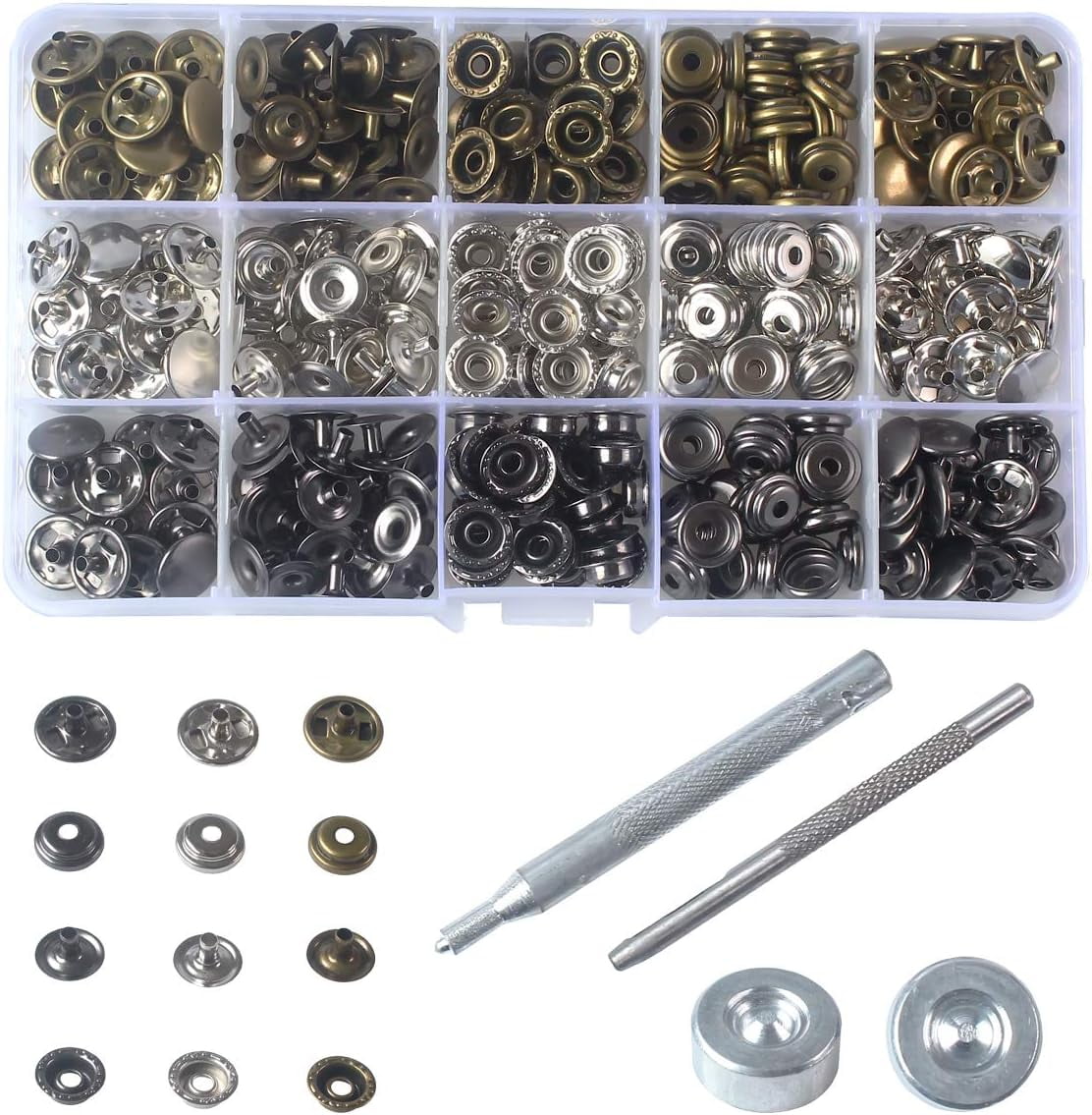 60 Pcs Snap Fasteners Kit, 3Color Snap Button Kits Metal Snaps Buttons ...