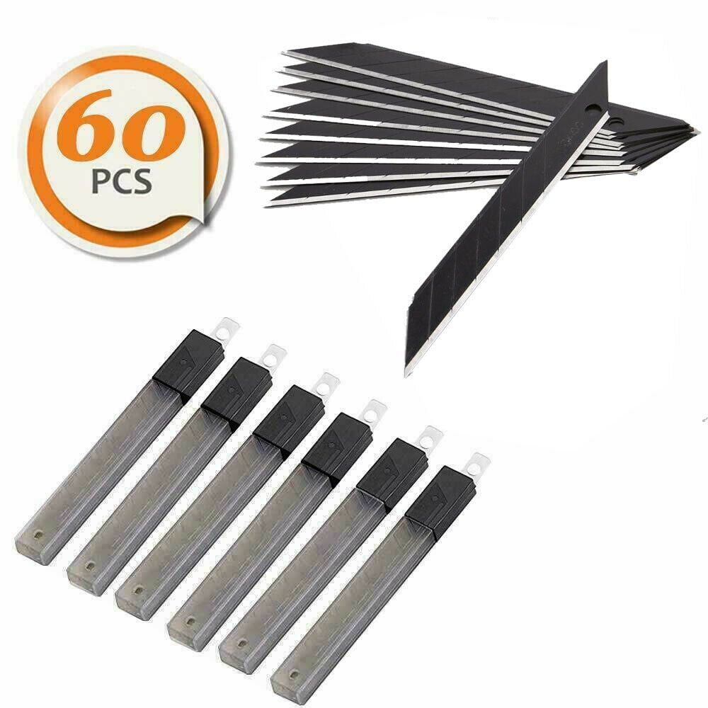 MTP 60 Pcs Snap Off 9mm Ultra Black Utility Cutter Blades, 30 Degree ...