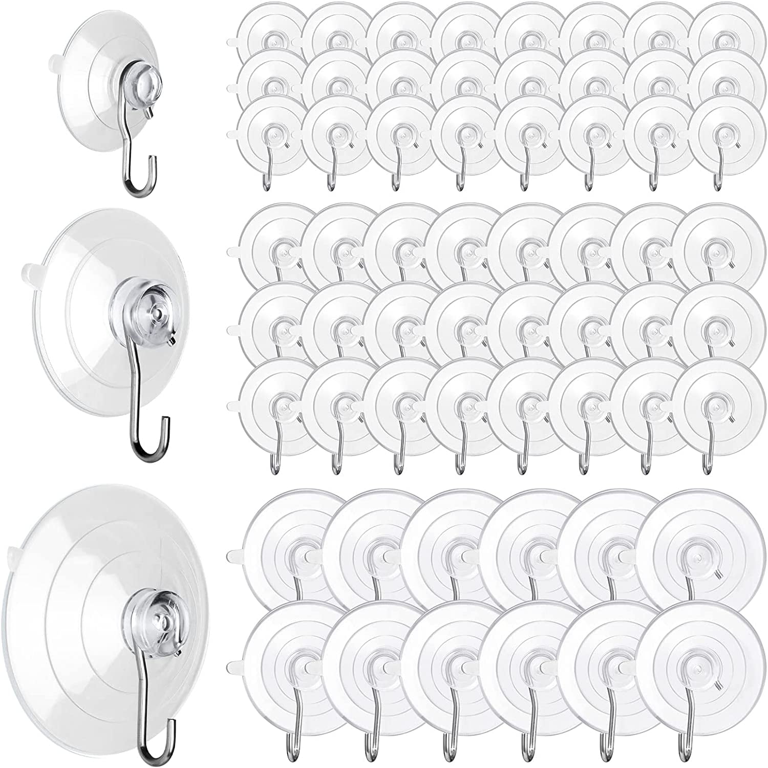 60 Pcs Suction Cup Hooks Window Suction Cups with Hooks Clear Removable ...