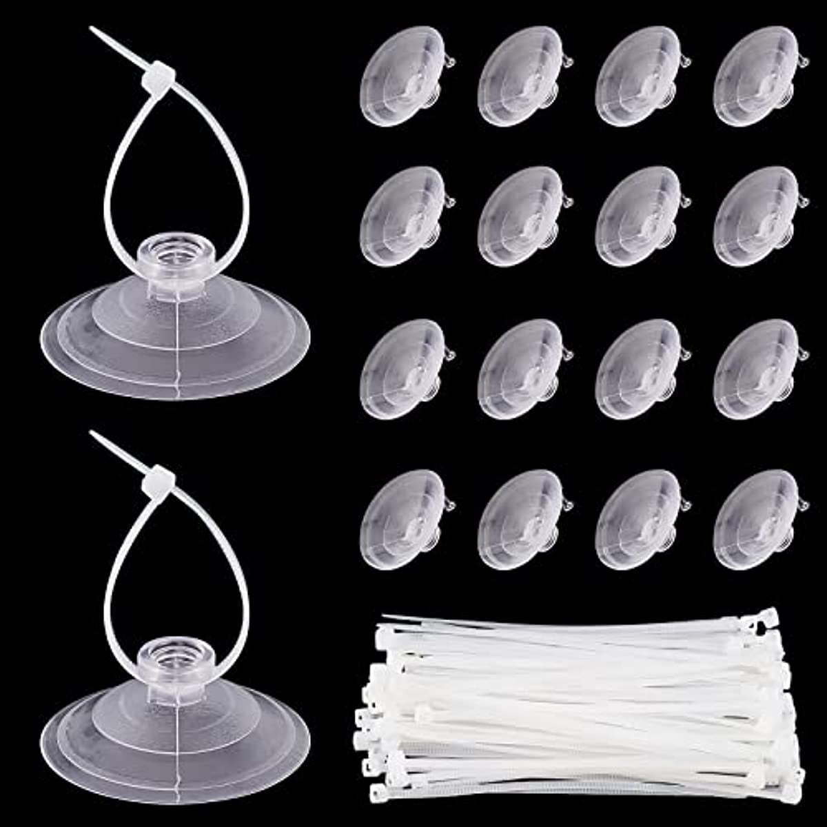 60 Pcs Suction Cups with 100 Pcs Adjustable Zip Ties Removable PVC ...