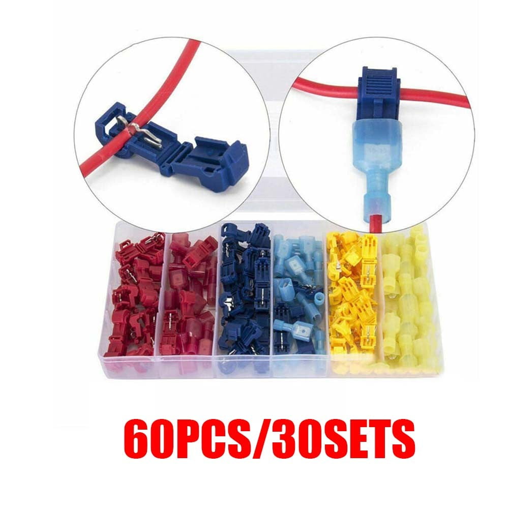 60 Pcs Terminals Connectors Quick Splice Lock T Tap Wire Joint Crimp ...
