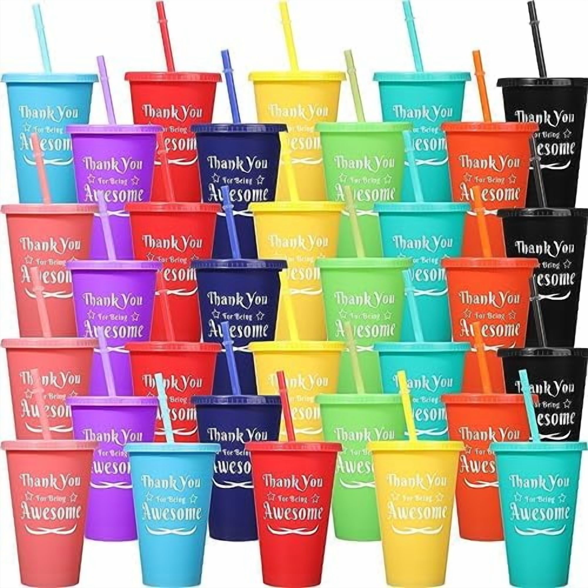 60 Pcs Thank You Cups 16 oz Colorful Tumbler with Straw and Lid Thank ...