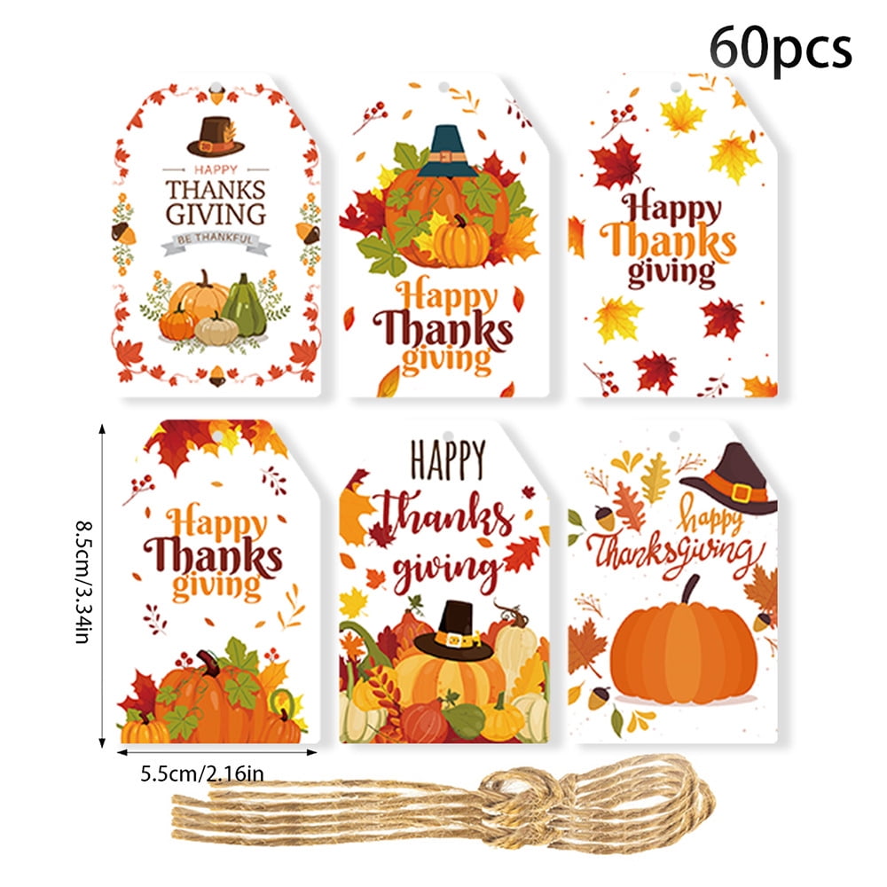 60 Pcs Thanksgiving Autumn Gift Tags Happy Thanksgiving Day Pumpkin ...