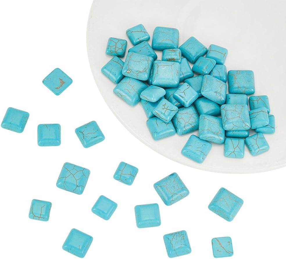 60 Pcs Turquoise Square Cabochons Flatback 10mm 12mm 14mm Gemstone ...