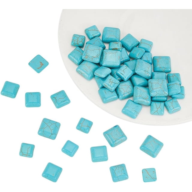 60 Pcs Turquoise Square Cabochons Flatback 10mm 12mm 14mm Gemstone ...