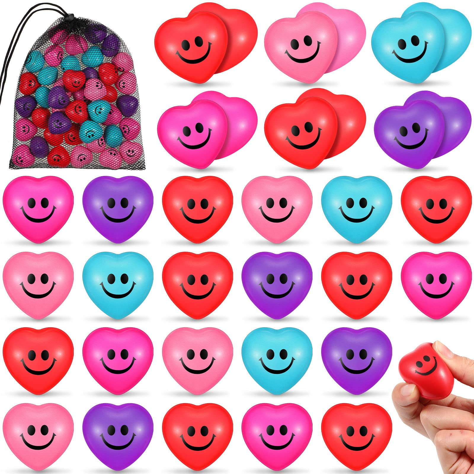 60 Pcs Valentine Heart ZS23 Smile Face Stress Balls Mini Heart Shape ...