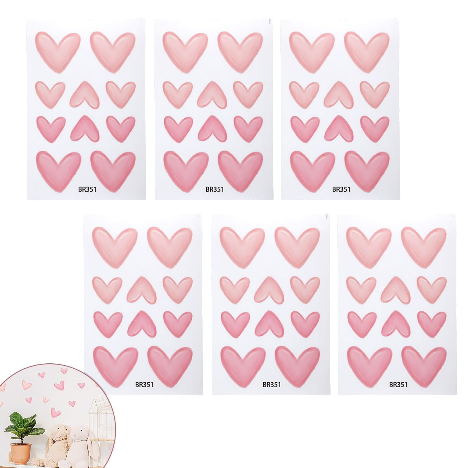 60 Pcs Valentines Day Wall Decals, Heart Wall Stickers Decor, Removable ...