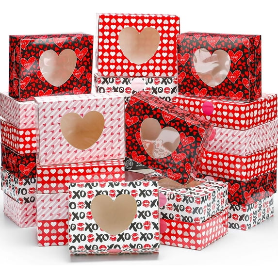 60 Pcs Valentines Heart Bakery Cookie Boxes 8 x 6 x 2.5'' Red Pink ...