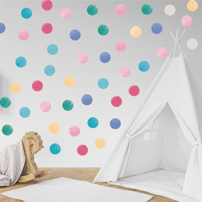 60 Pcs Watercolor Dots Decals Self-adhesive Round Wall Stickers Vinyl ...