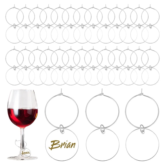 60 Pcs Wine Glass Charms Flat Round Transparent Acrylic Drink Markers ...