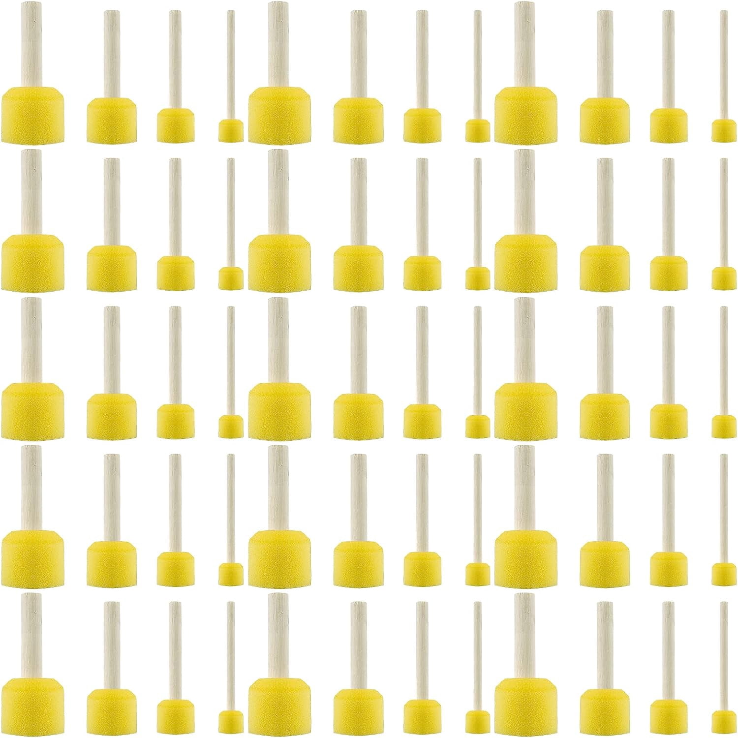 60 Pcs Yellow Round Sponges Brush Set, 4 Size Round Paint Foam Sponge ...