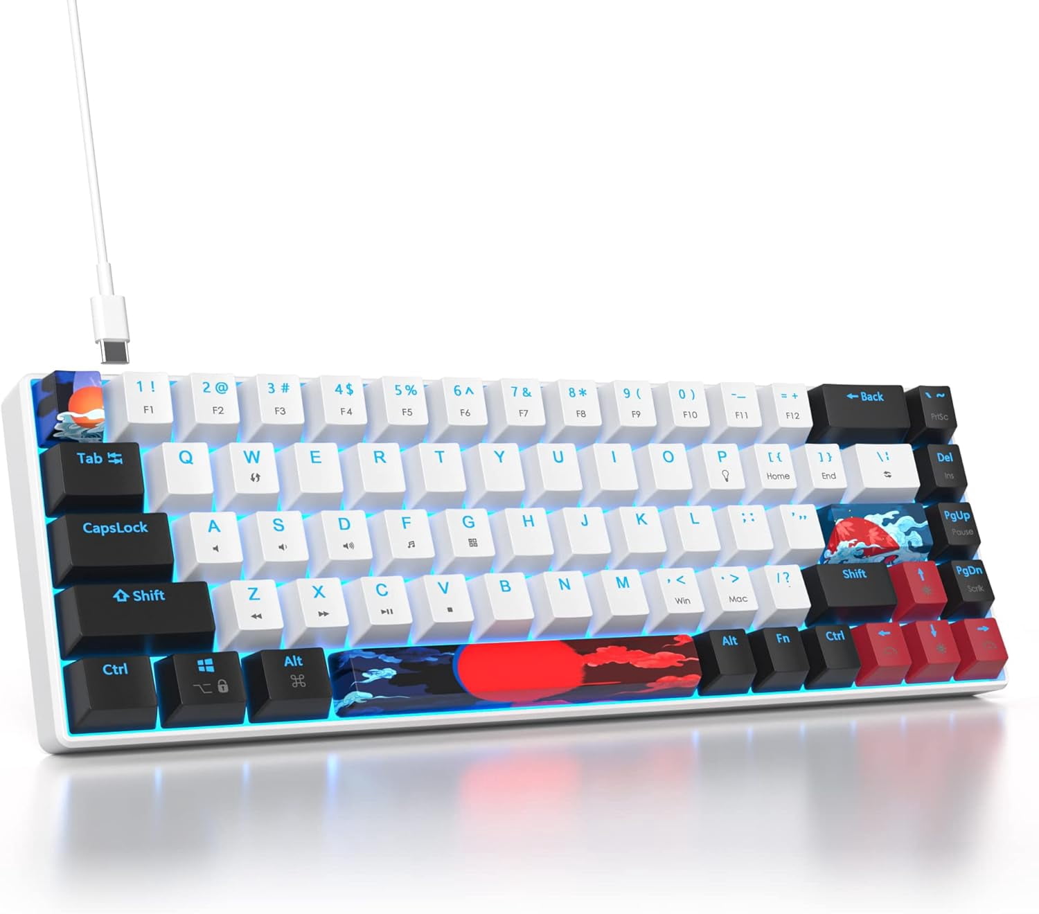 60 Percent Gaming Keyboard 68 Mechanical Keyboard Backlit Compact Wired ...