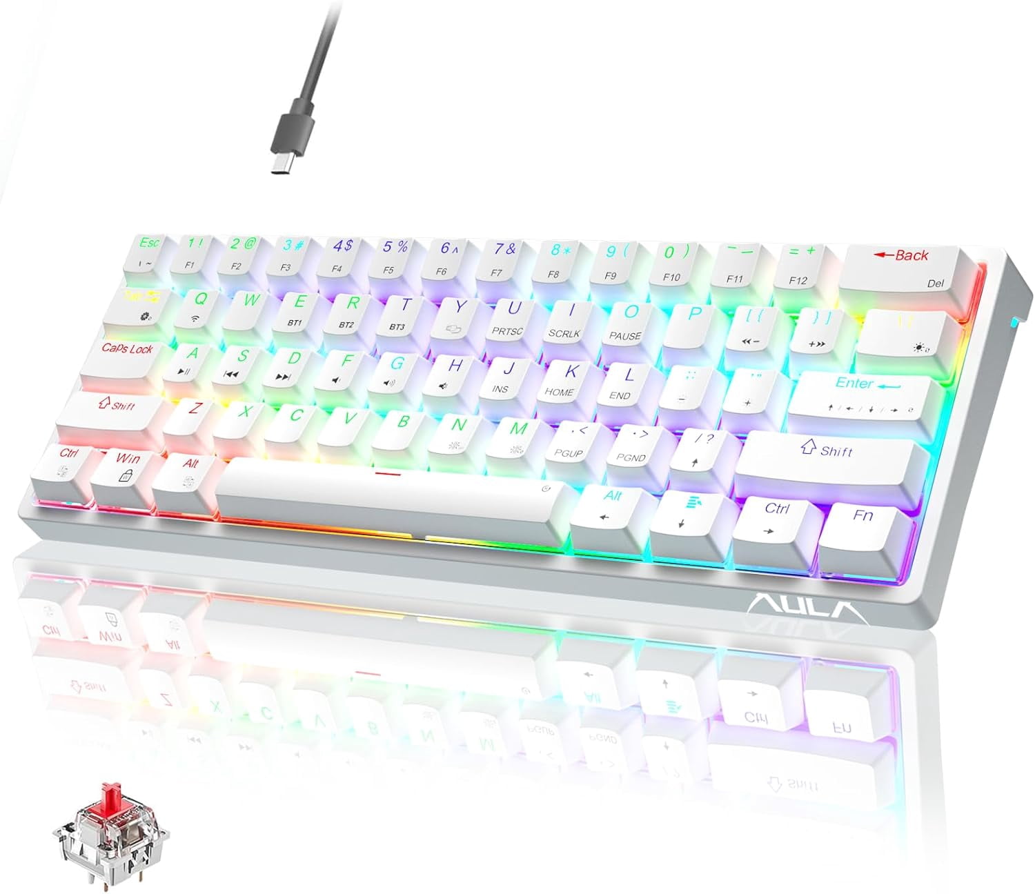 60 Percent White Mechanical Gaming Keyboard, 29 RGB Backlit Custom Hot ...