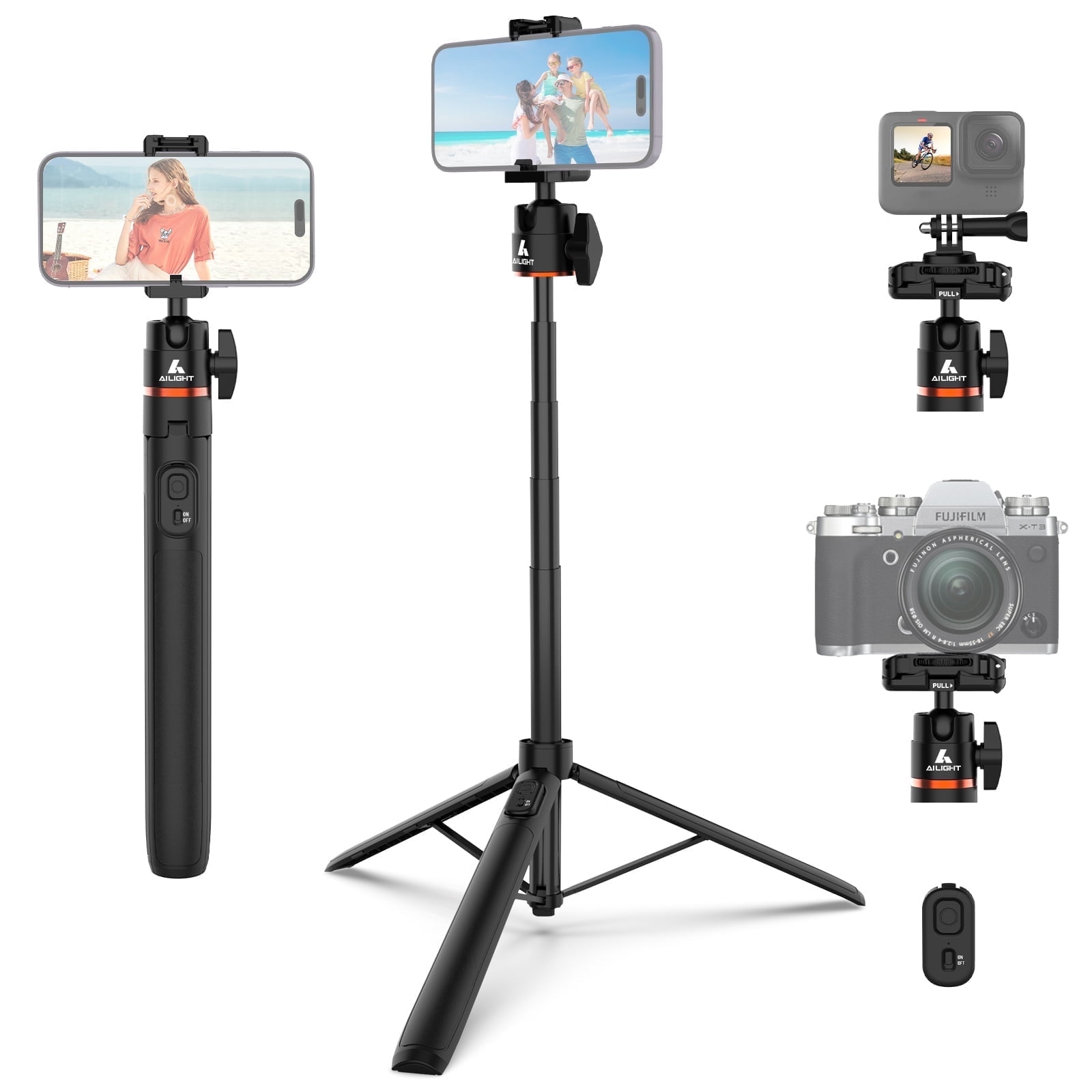 60" Phone Tripod with Remote, Portable Selfie Stick Tripod for iPhone ...