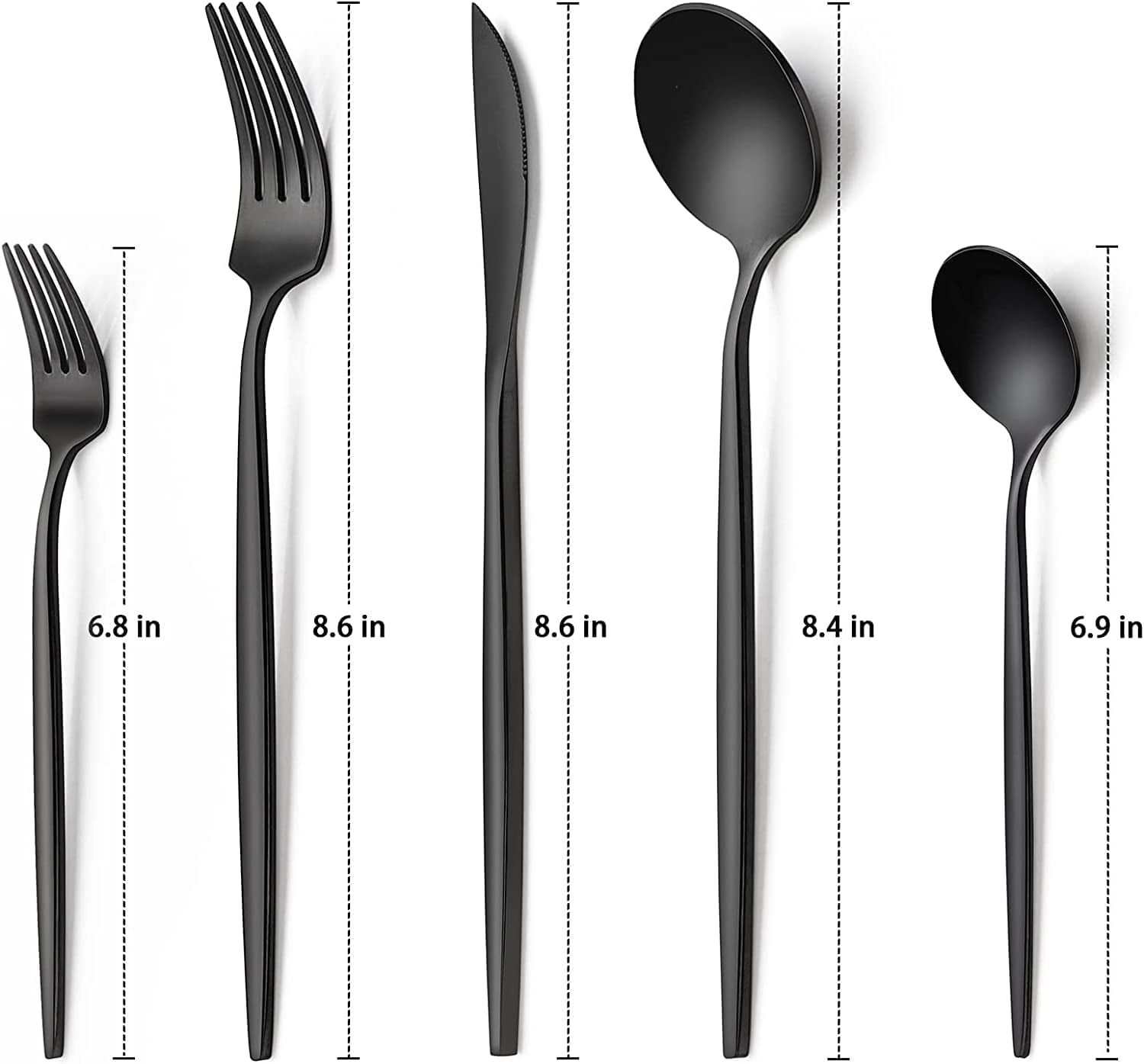 60-Piece 12 Setting Black Silverware, Food-Grade Stainless Steel ...