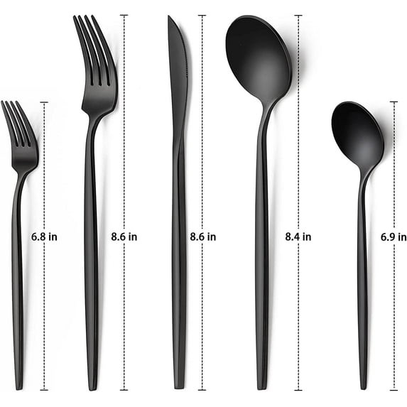 60-Piece 12 Setting Black Silverware, Food-Grade Stainless Steel ...