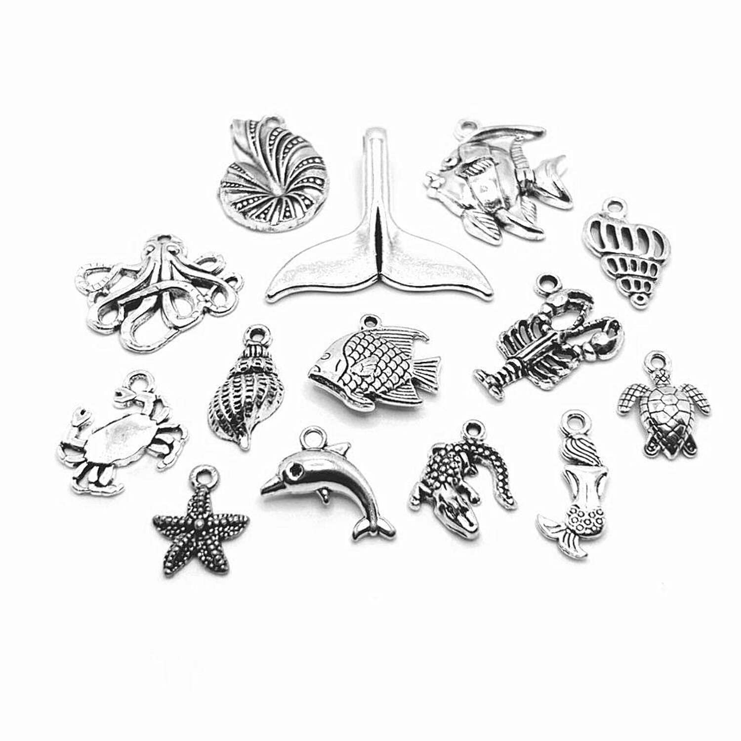 60 Piece Antique Silver Ocean Marine Mix Charms - Walmart.com