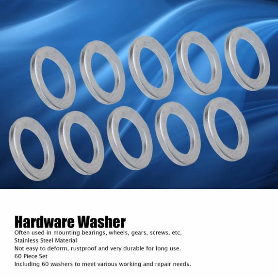 60-Piece Assorted Stainless Steel Flat Washer Set - 6mm Inner Diameter ...