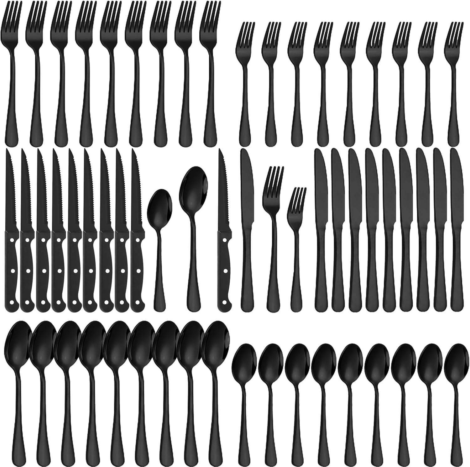 60-Piece Black Silverware Set with Steak Knives Black Stainless Steel ...