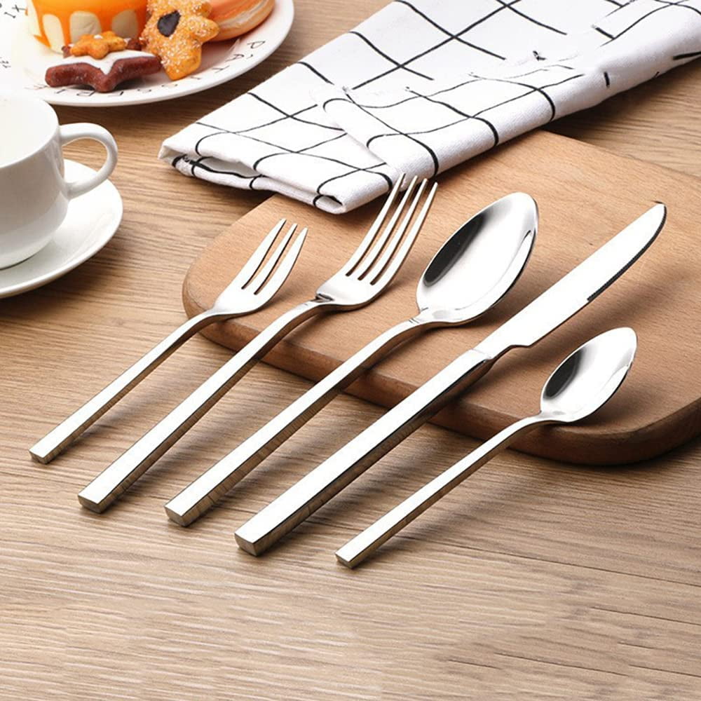 60 Piece Bordered Square Silverware Set for 12 Durable 18/10 Stainless ...