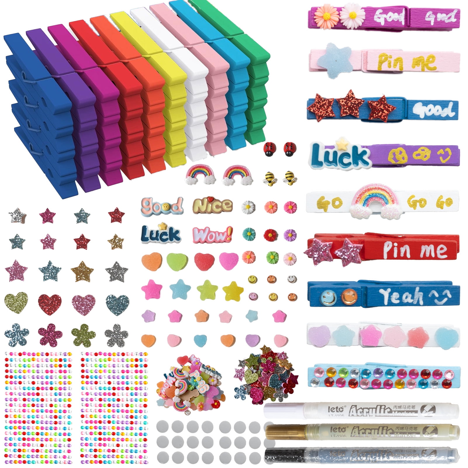 60-Piece Cheer Pins, 10-Color Wooden Colored Clothes Pins with 95 ...