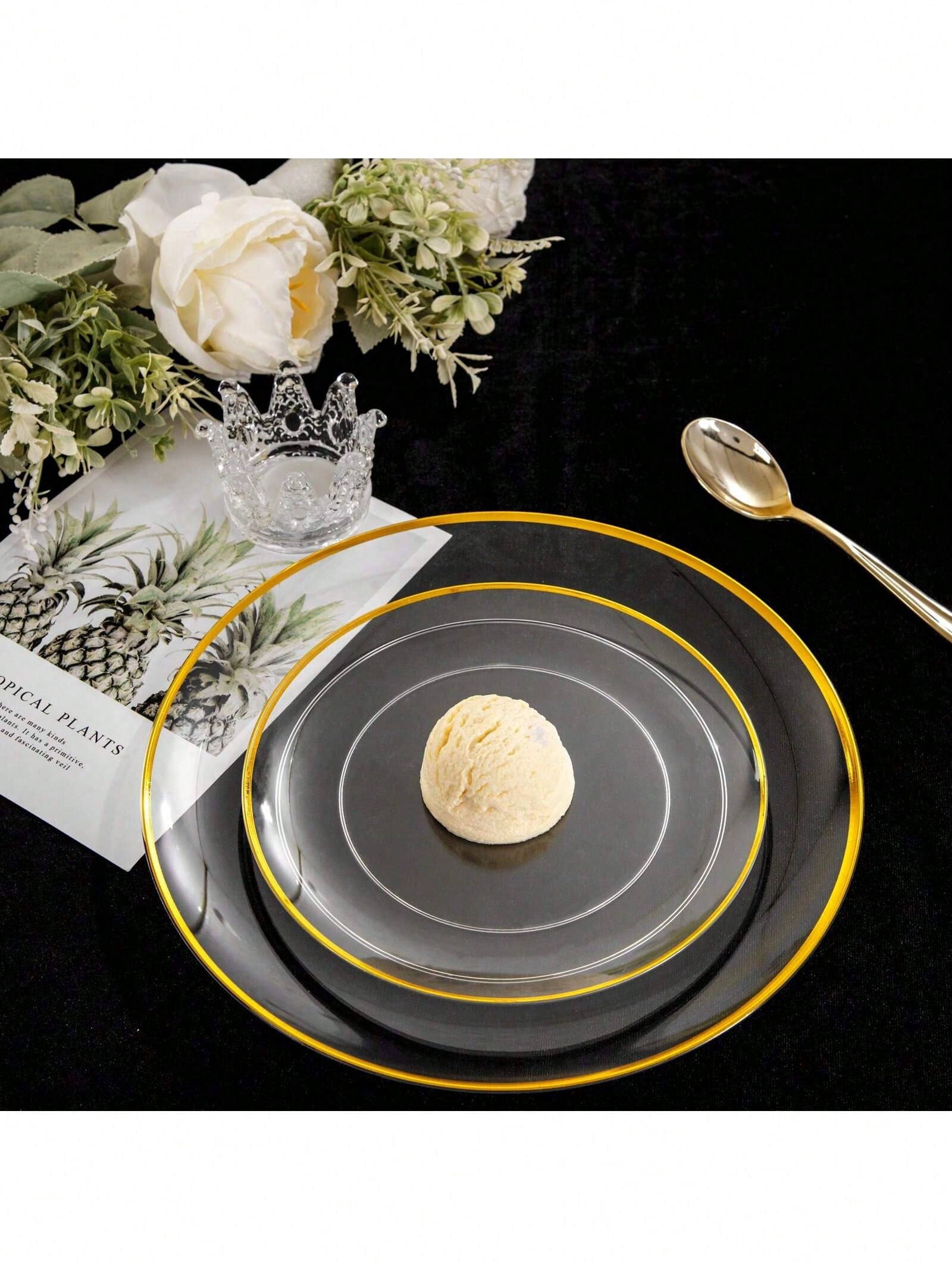 60-Piece Clear & Gold Disposable Plates Set – Includes 30 Dinner Plates ...
