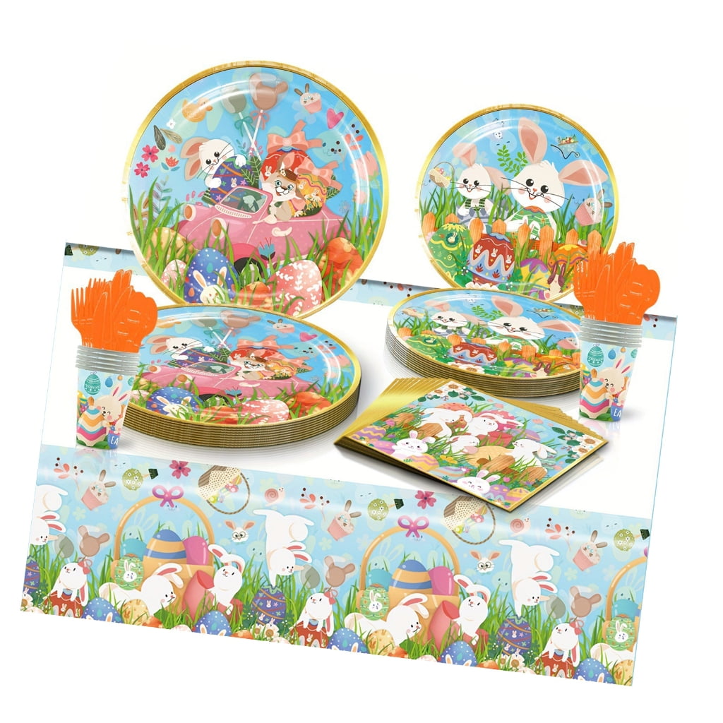 60 Piece Easters Rabbit/Eggs Themed Tableware Set Birthday Party ...