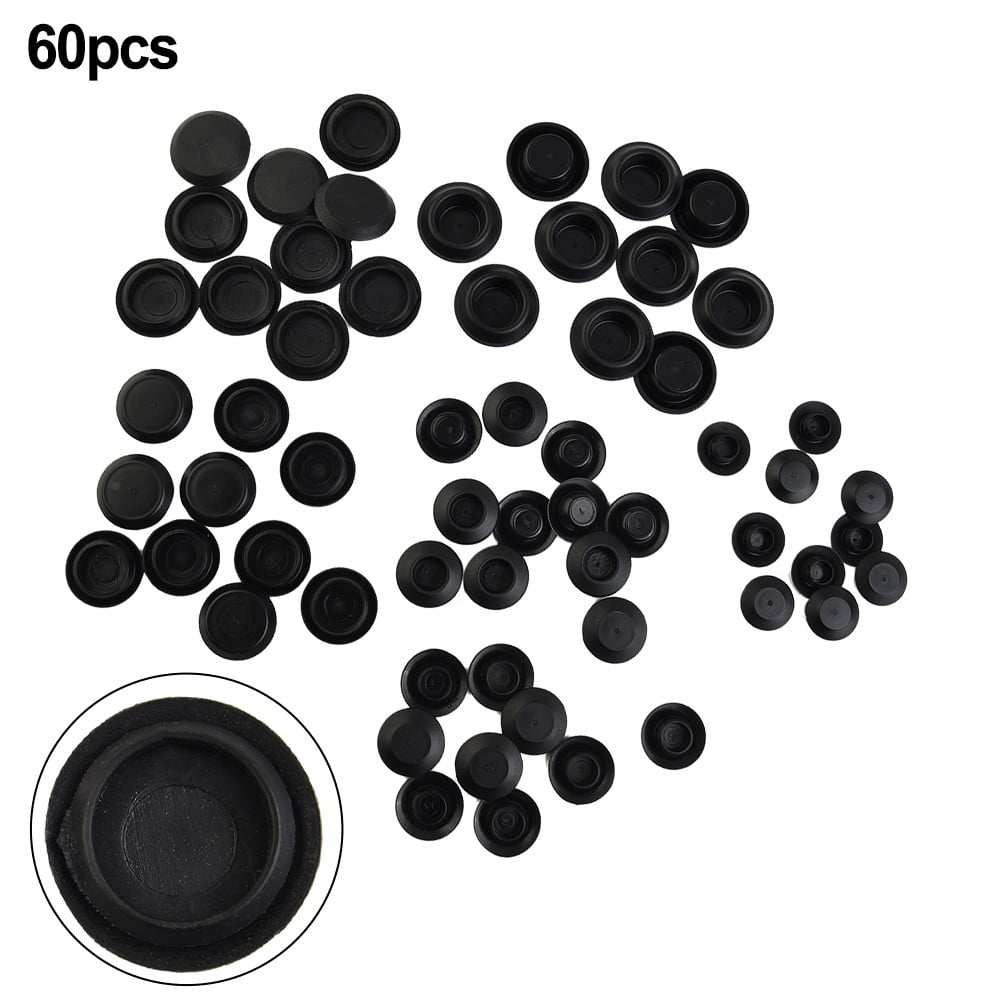 60 Piece Flush Mount Black Plastic Hole Plug Assortment Auto Body Sheet