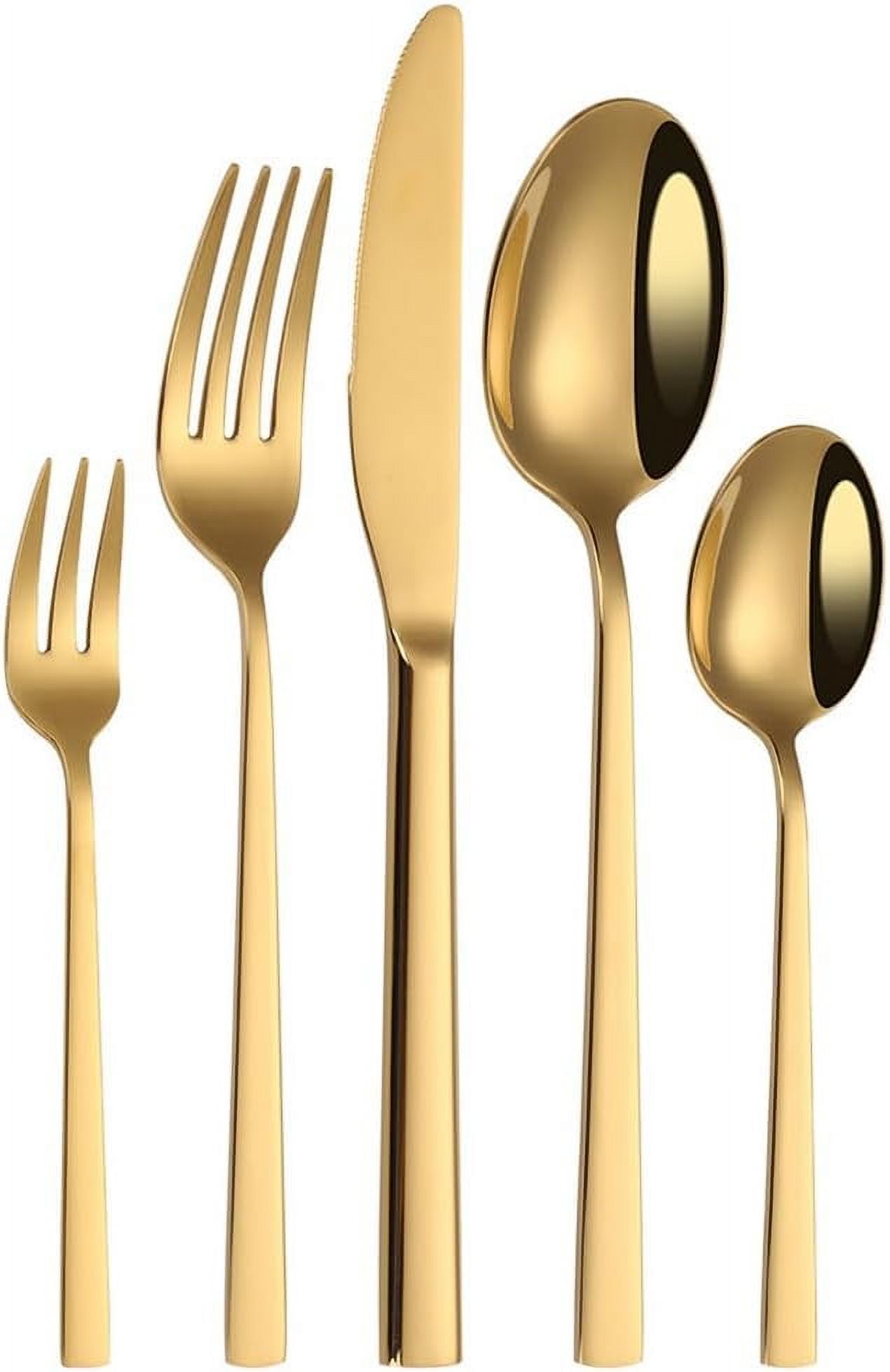 60 Piece Gold Silverware Set For 12, 18 10 Stainless Steel Silverware Set, Modern Sleek Flatware ...