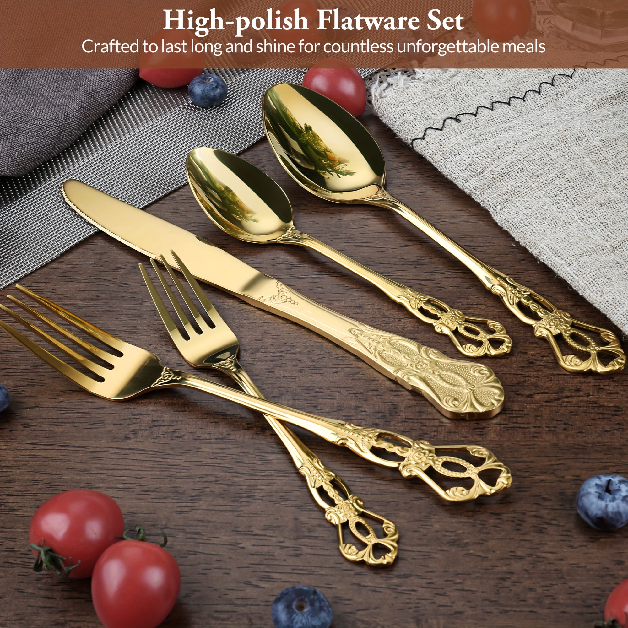 60-Piece Golden Royal Dinnerware Set for 12 - Elegant Tableware for ...