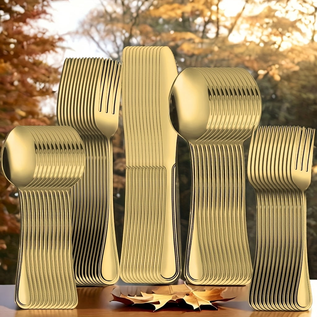 60-Piece Golden/Silvery Stainless Steel Tableware Set, Dishwasher Safe ...