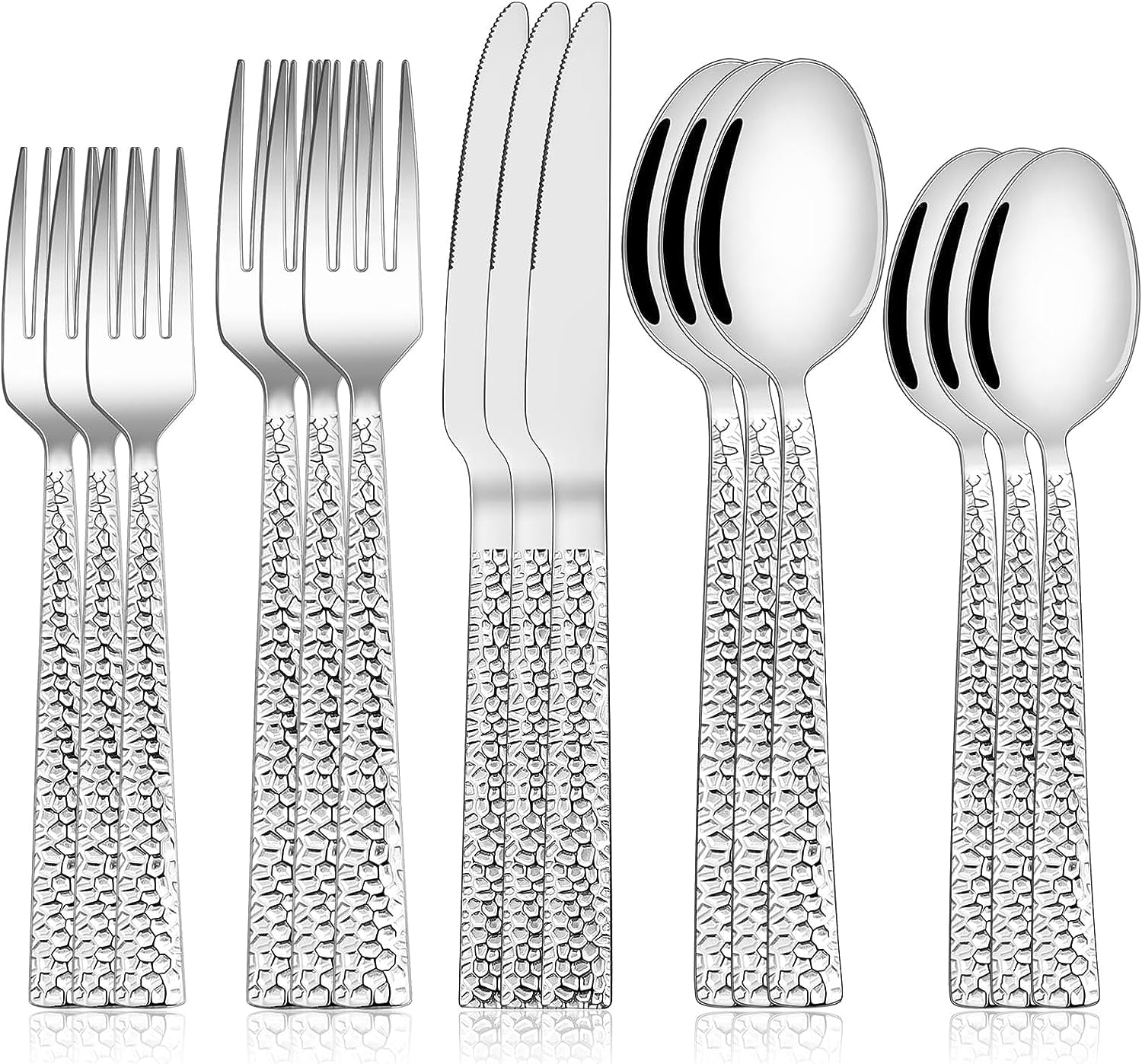 60-Piece Hammered Silverware Set, Stainless Steel Square Flatware Set ...