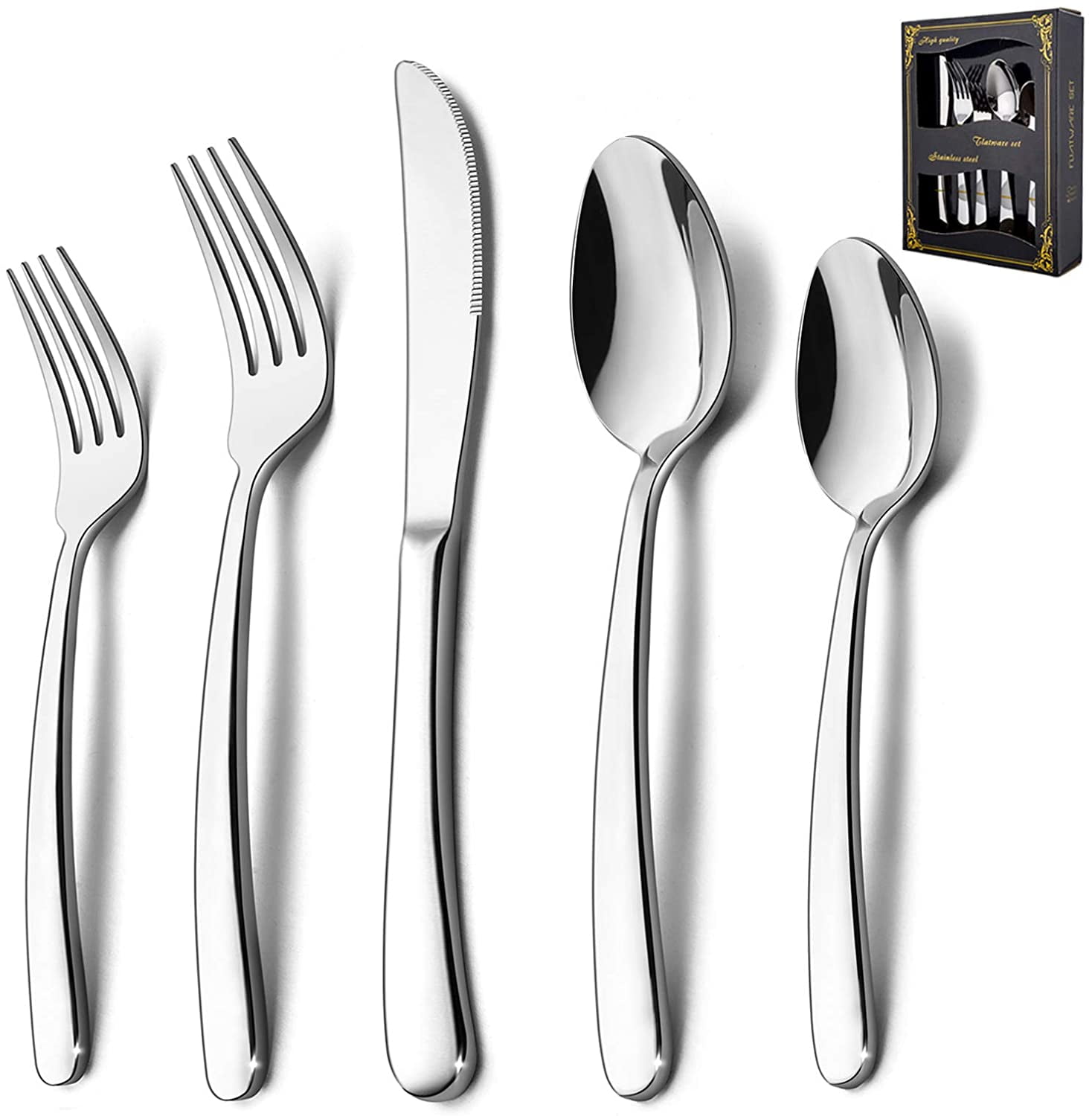 60-Piece Heavy Duty Silverware Set, Stainless Steel Solid Flatware ...