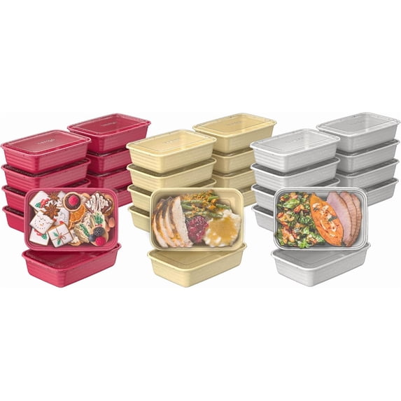 60-Piece Holiday Food Storage Set - 1-Compartment Meal Prep Containers ...