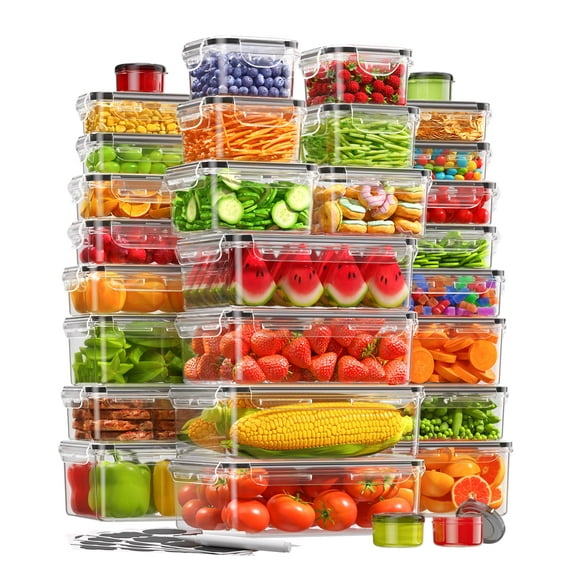60 Piece Plastic Containers with Lids, BPA-Free Reble Storage Set for ...