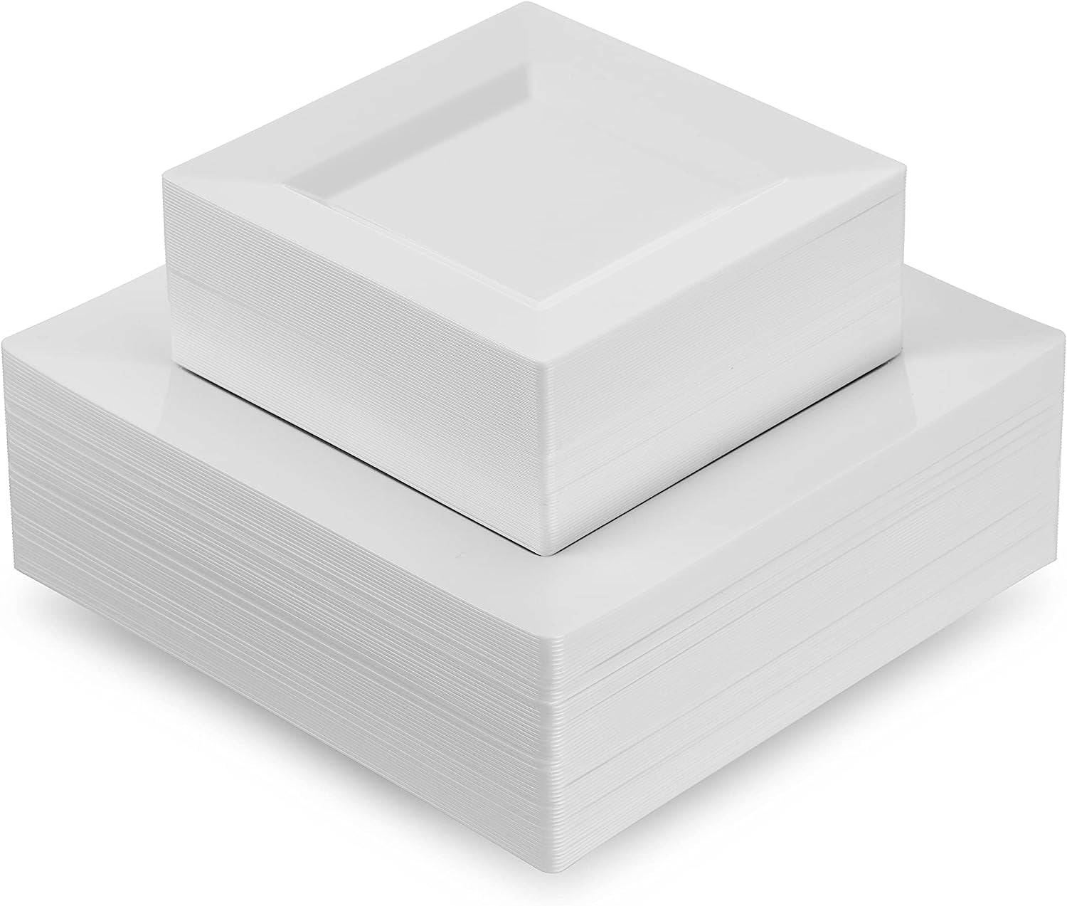 60pc White Square Disposable Plates, 30 Dinner & 30 Dessert, Heavy Duty ...