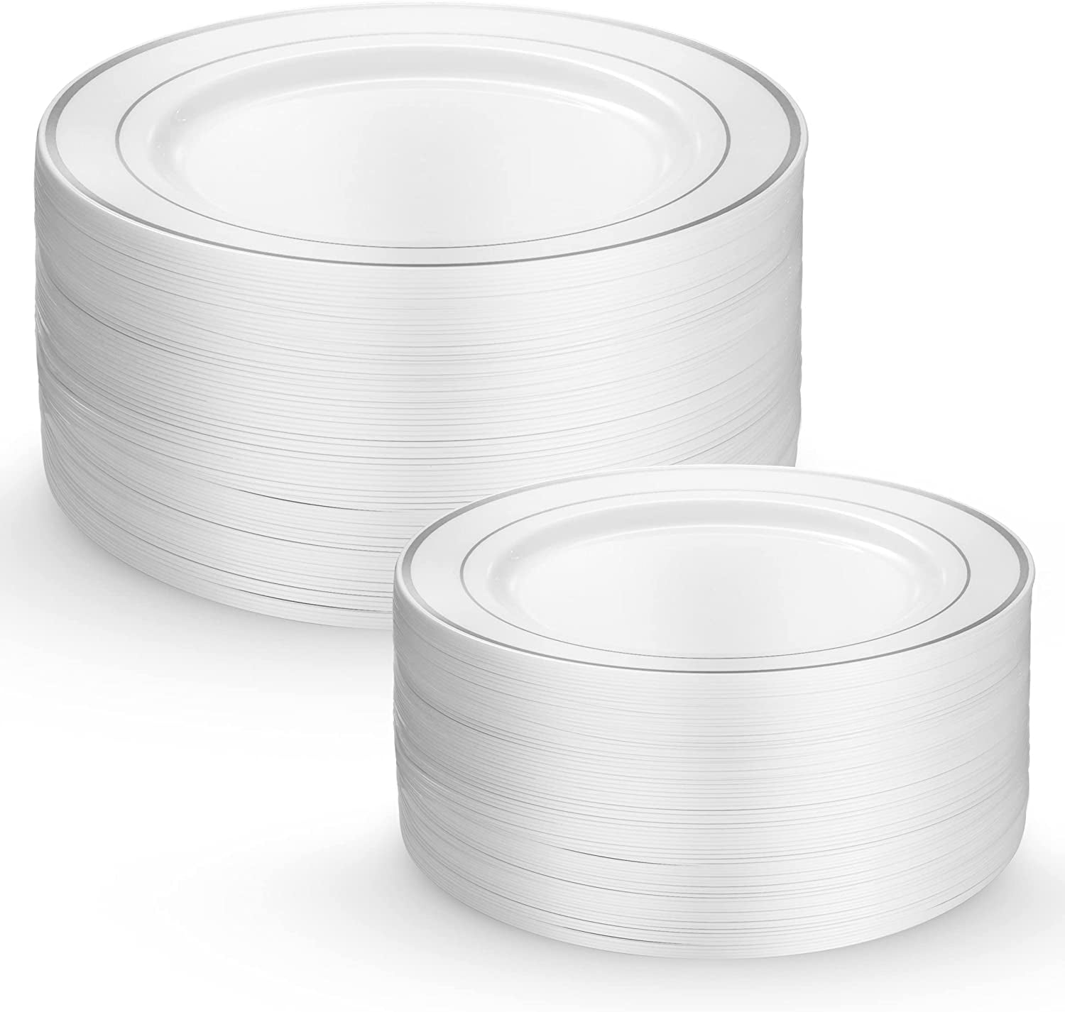 60 Piece Plastic Wedding Party Plates White Silver Rim, 30 Premium 10. ...