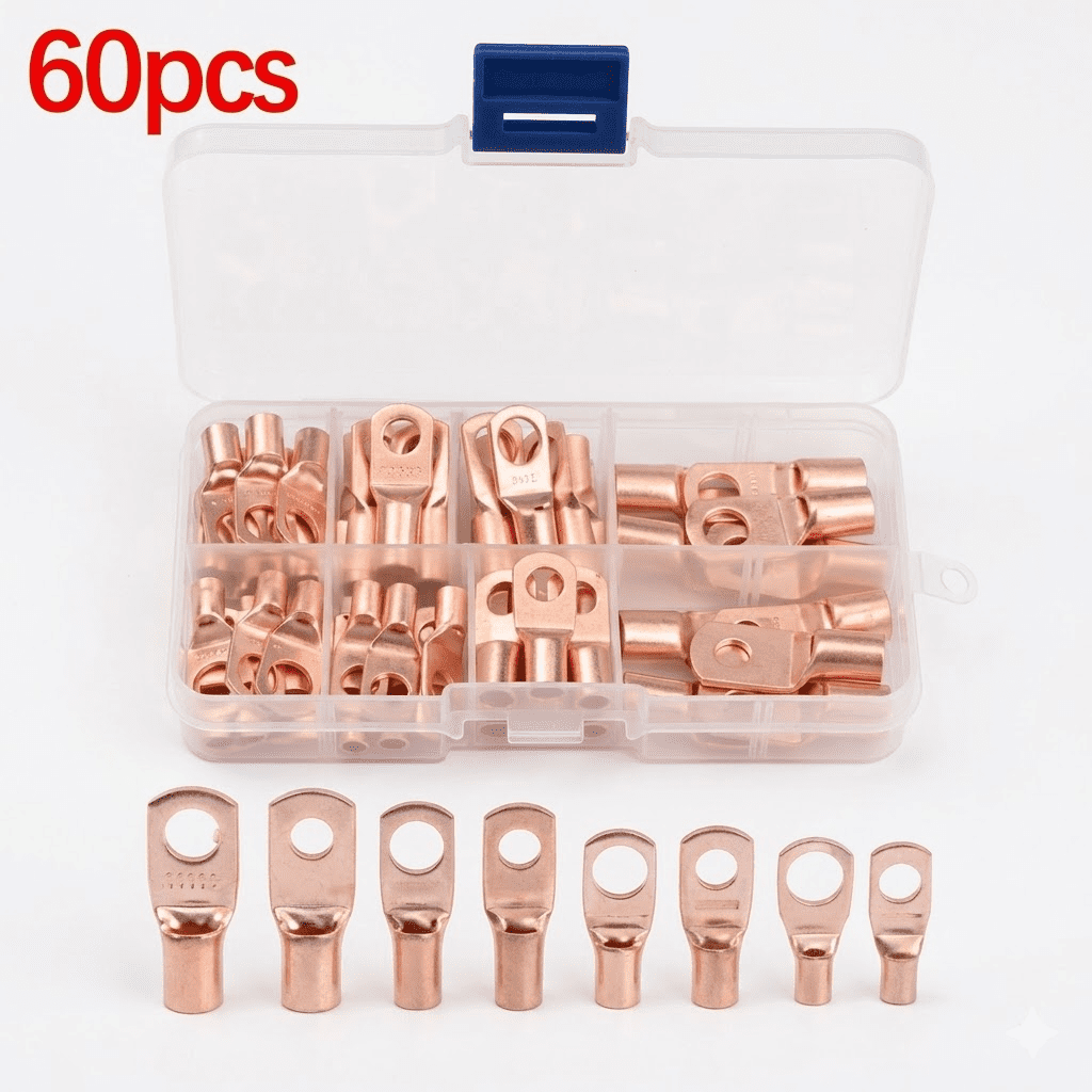 60-Piece SC Tinned Copper Lug Kit, Heavy Duty Ring Terminal Connectors ...