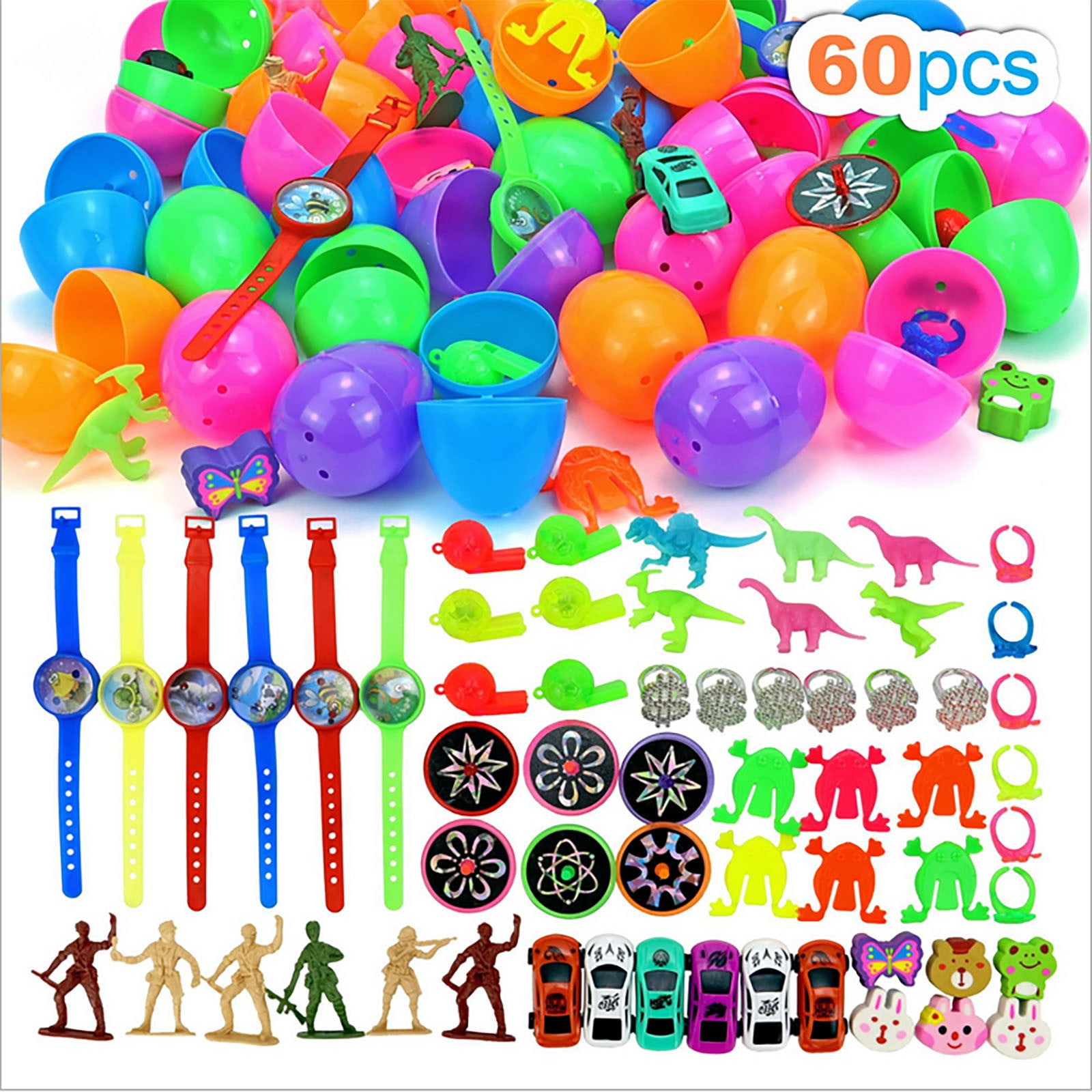 60-Piece Surprise Eggs Set with Mini Toys - Easter Egg Hunt, Birthday ...
