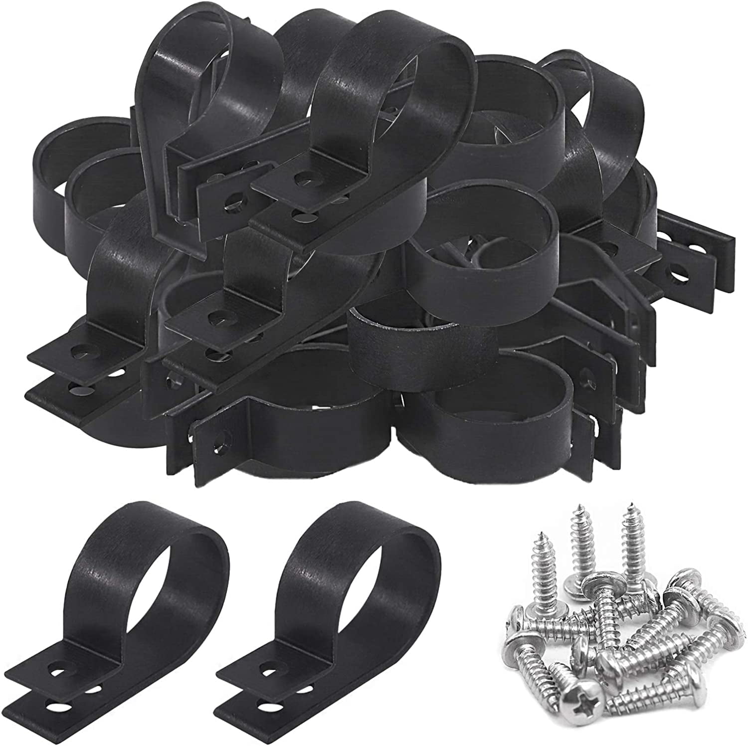60 Pieces 1 inch Black Nylon Cable Clamps with Stainless Steel Screws ...