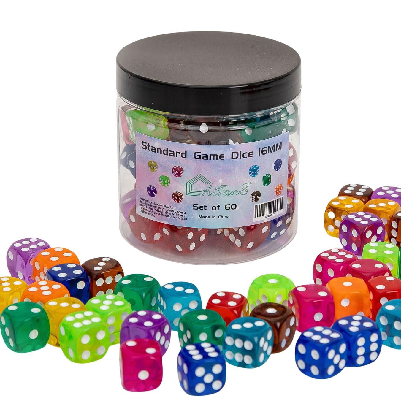 60 Pieces 16MM Dice Set, 6 Sided Standard Game Dices with Portable Box ...